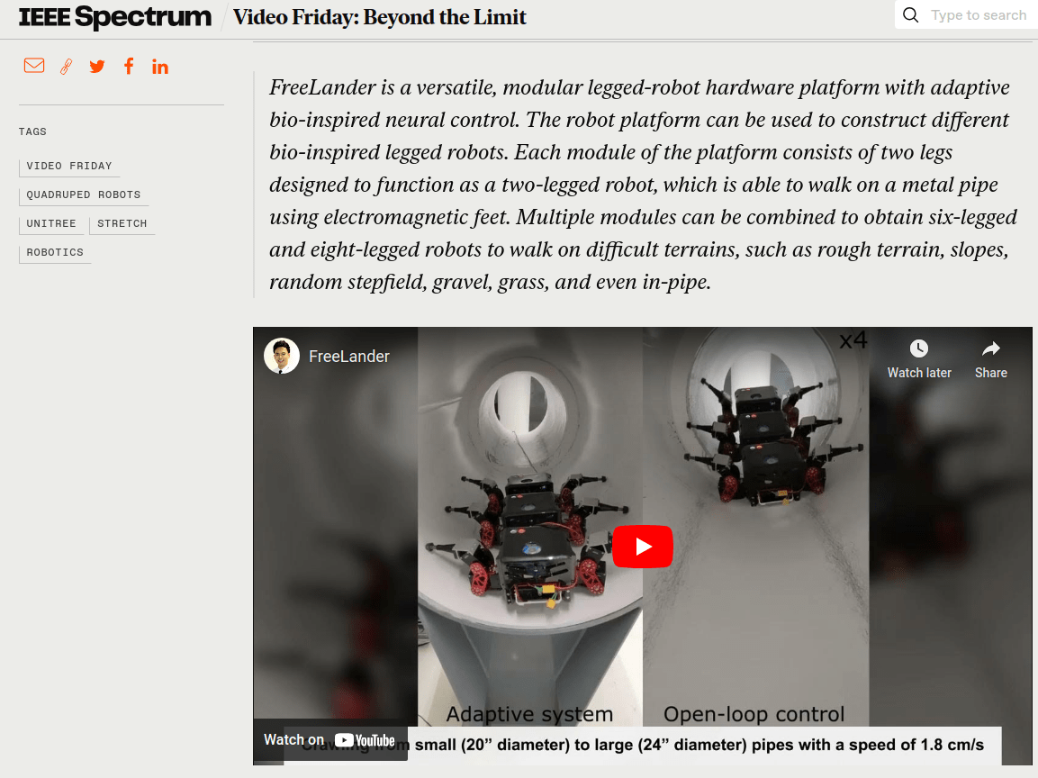 The Freelander Robot is display in Video Friday, IEEE. – BRAIN VISTEC